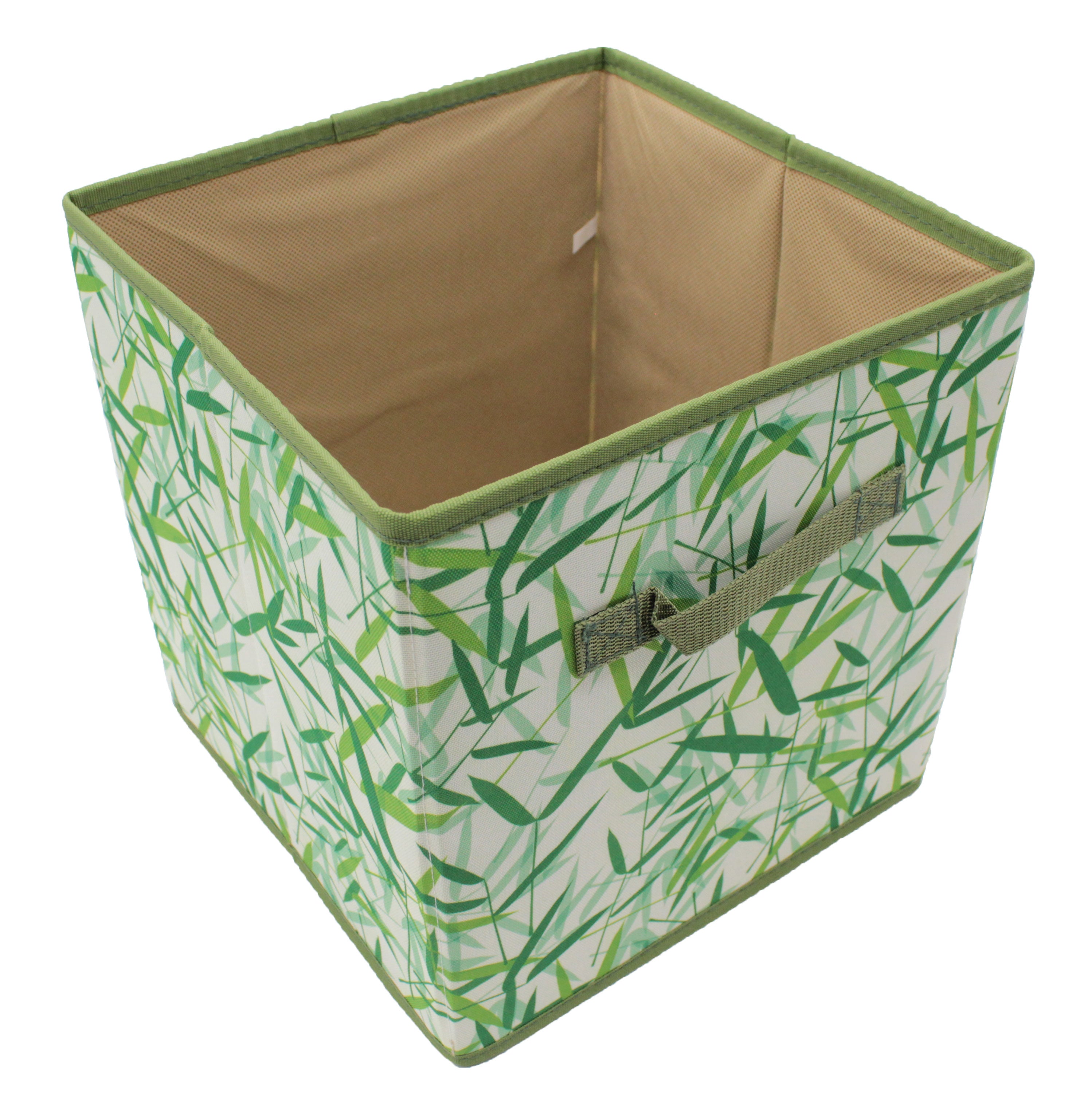 Green Leaves Patterned Canvas Foldable Cube Storage Bin Shelf Organize ...